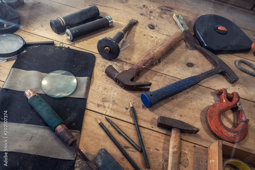 the old used Archaeological tools background Stock Photo | Adobe Stock