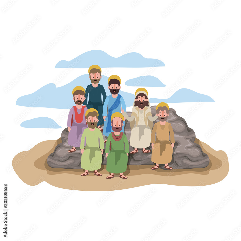 apostles group of Jesus with halo in the rock character vector ...