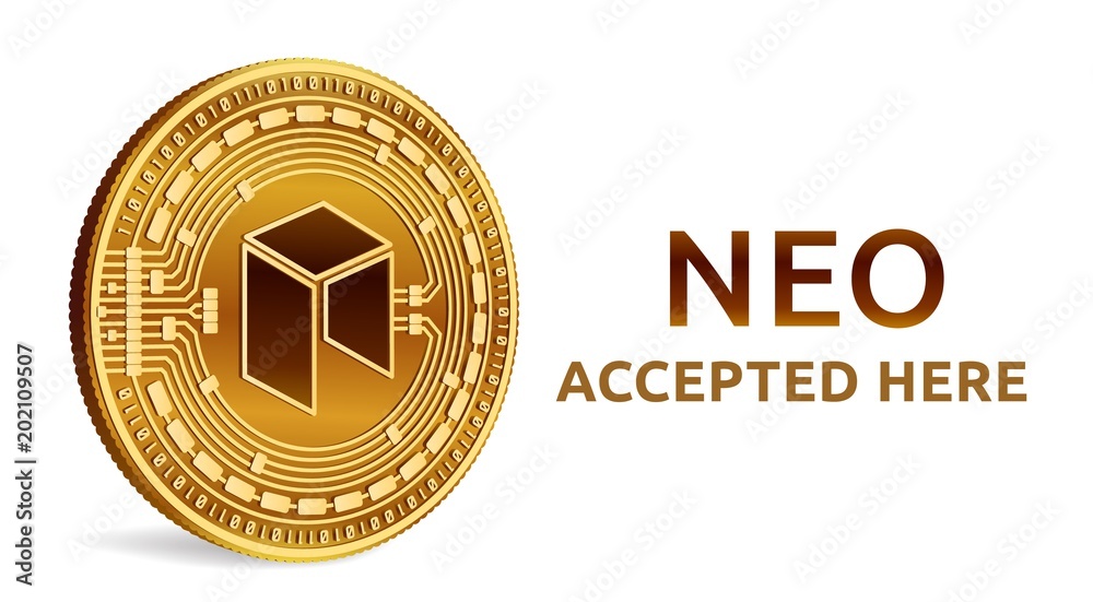 NEO. Accepted sign emblem. Crypto currency. Golden coin with NEO symbol ...