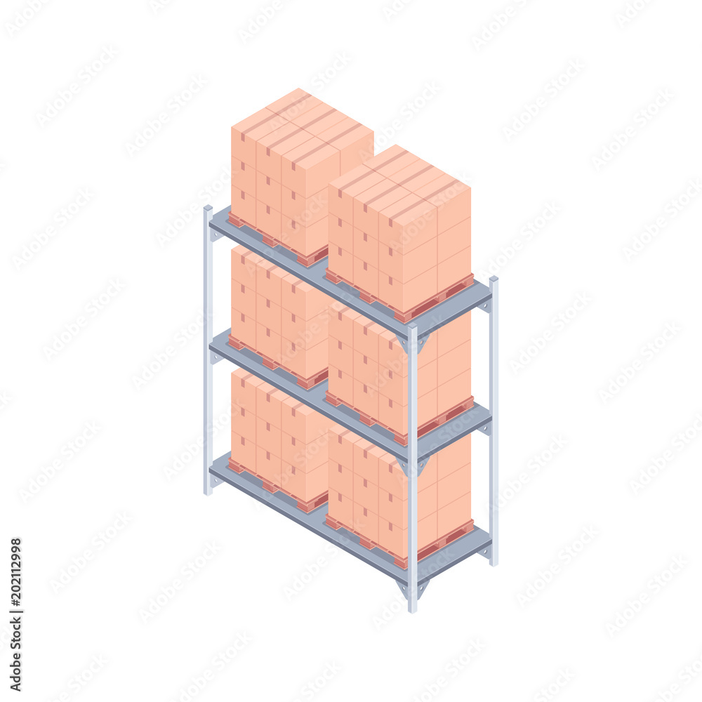 Isometric pallet rack with boxes Stock Vector | Adobe Stock