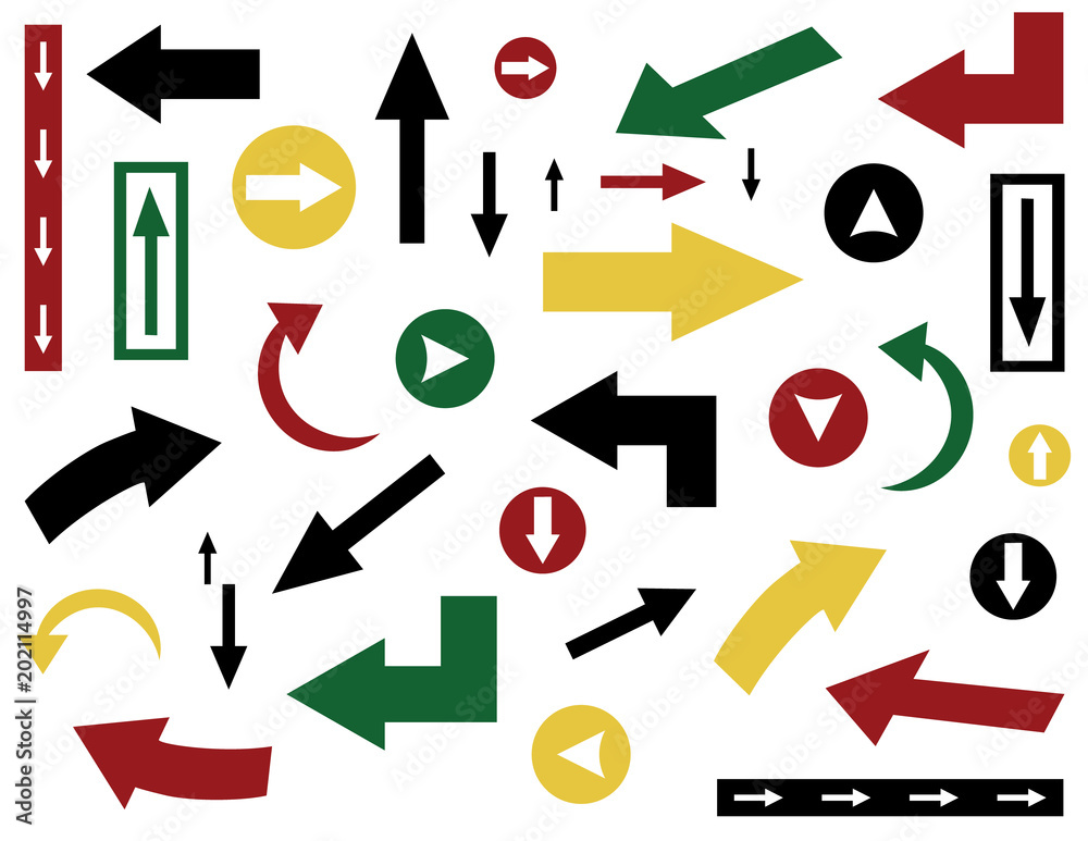 Arrow vector icon set. Sign, symbol, object, logo. Go, stop, left ...