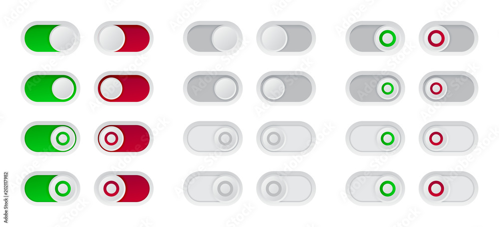 On and Off switch button set. Red and green toggle icon for ui design. Stock Vector | Adobe Stock