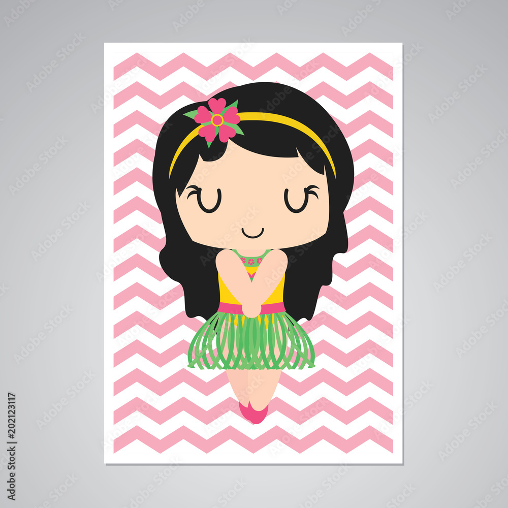 Cute aloha girl on chevron background vector cartoon illustration for ...