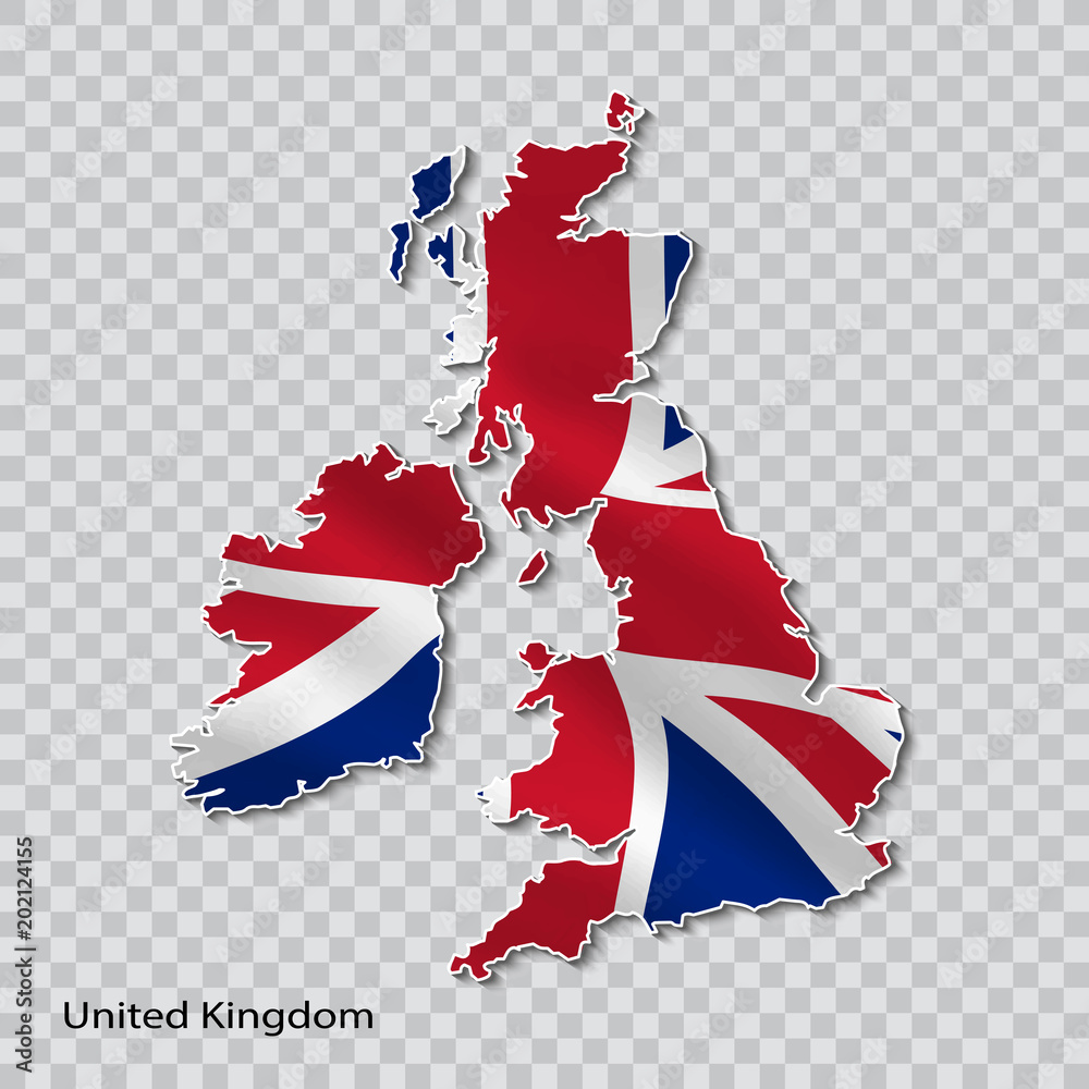 Map of united kingdom with a national flag on a transparent background ...