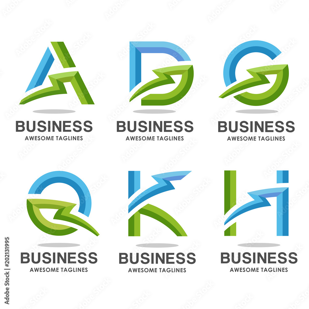 Letter with lightning logo set design template elements, flash letter ...