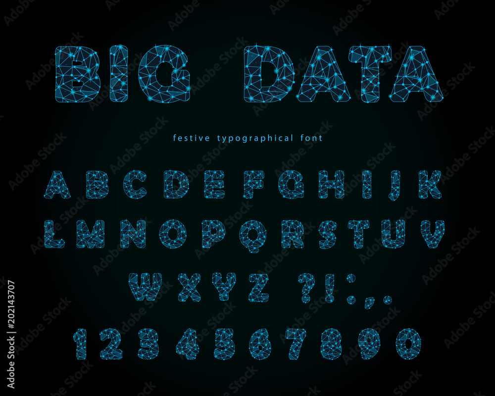 Big data modern font on black background. Polygonal letters and numbers ...