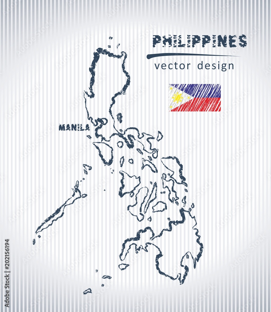 Philippines vector chalk drawing map isolated on a white background ...