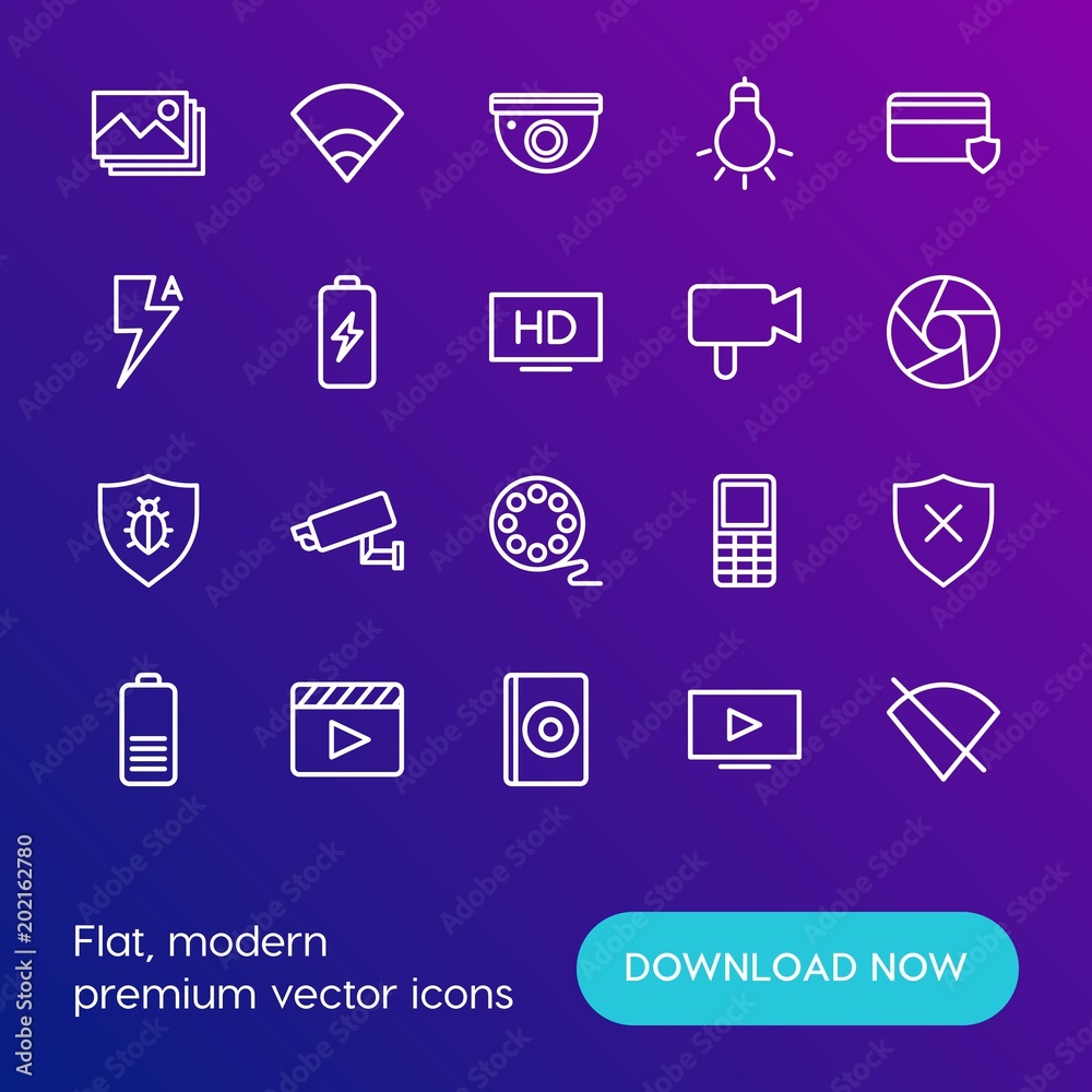 Modern Simple Set of mobile, security, video, photos Vector outline ...
