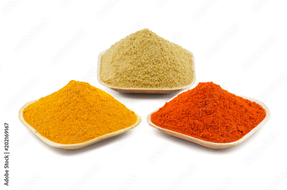 Indian Colourful Spices Also Know as Red Chilli Powder, Turmeric Powder ...
