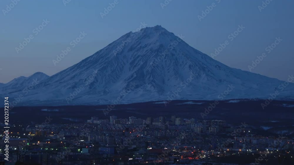 Winter night view of Kamchatka town scape - urban development of ...