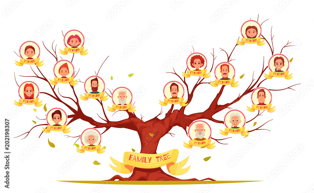 Family Tree Horizontal Cartoon Illustration Stock Vector | Adobe Stock