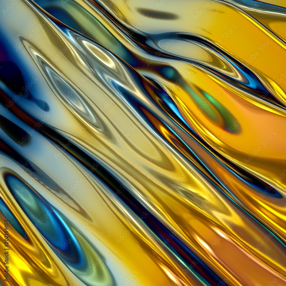 3d render, abstract background, gold holographic foil, iridescent wavy ... 3d render, abstract background, gold holographic foil, iridescent wavy ...