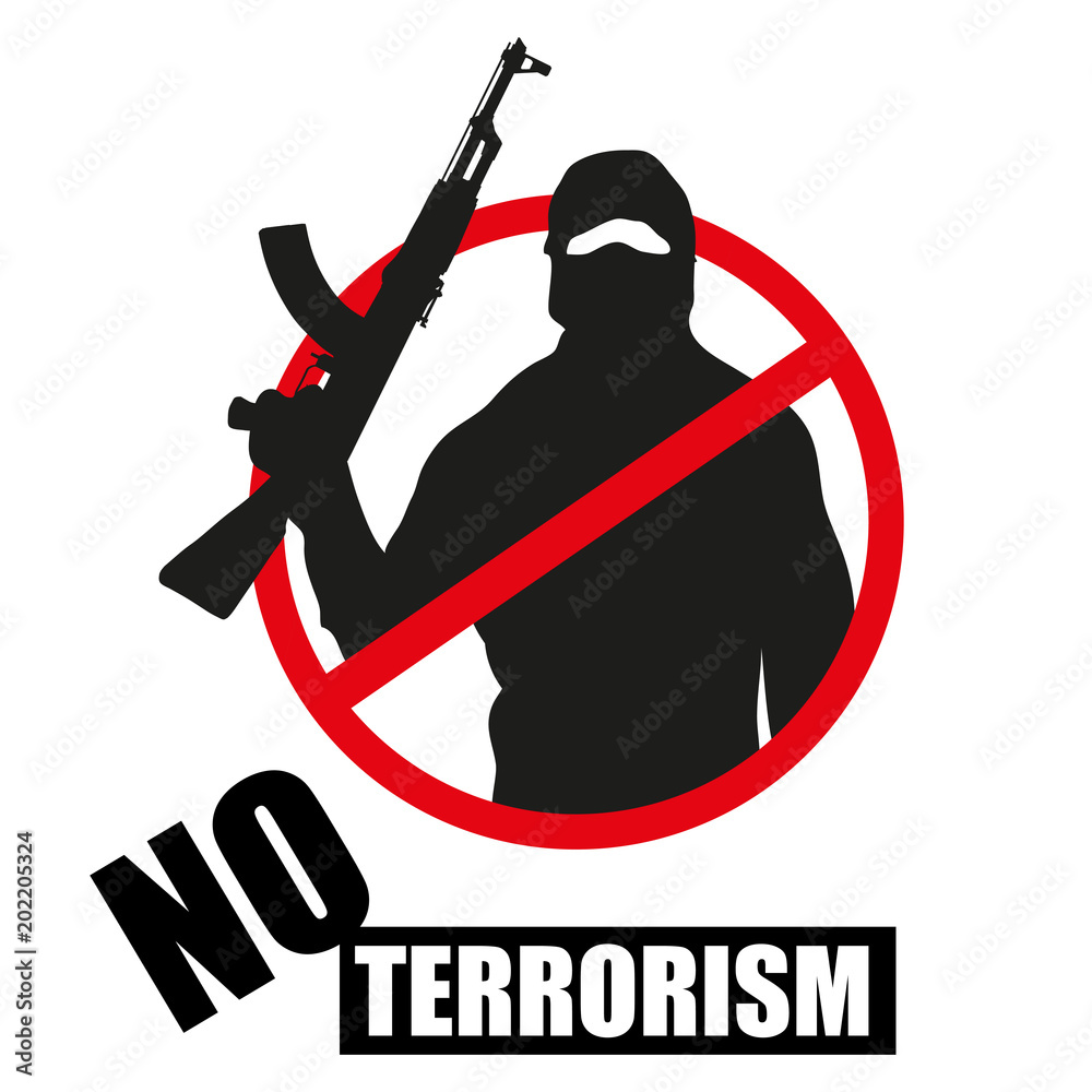 Terrorist with weapon. Stop terrorism. Terrorism concept. Vector ...