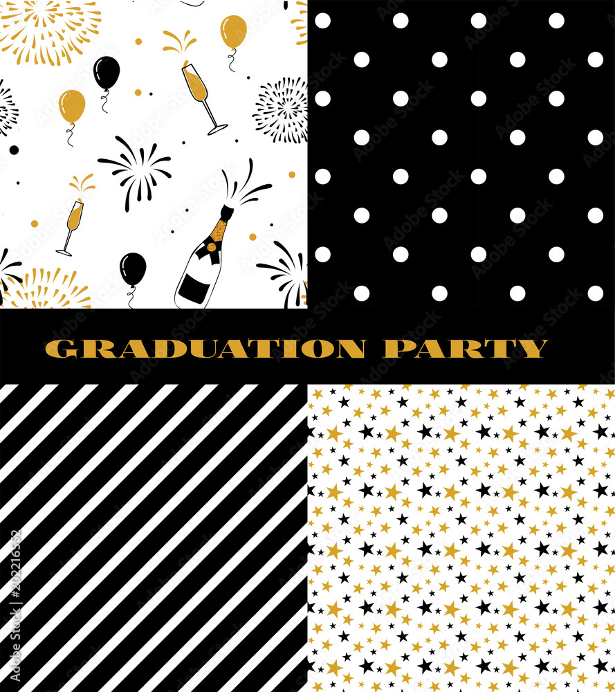 Graduation pattern collection. Black and golden vector background for ...