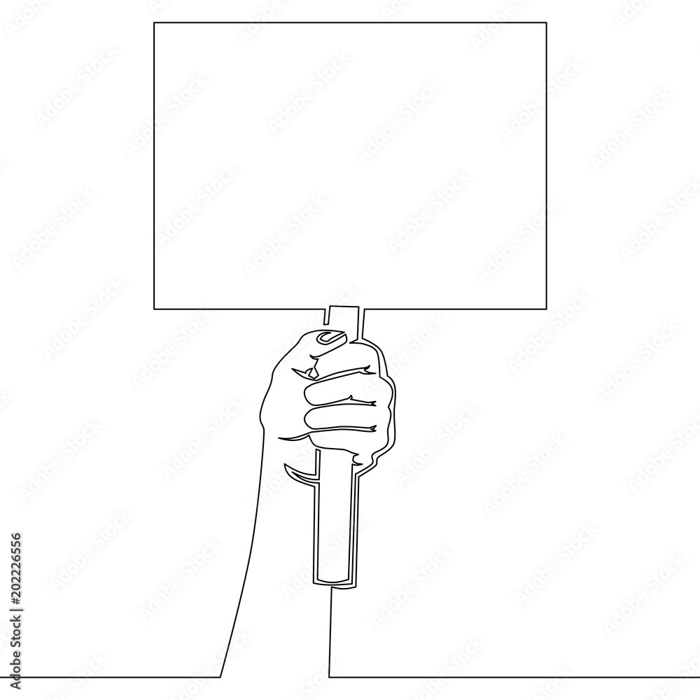 Continuous Line Drawing Hand Holding Placard Stock Vector Adobe Stock