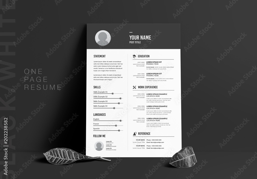 Resume Layout with Dark Gray Header Stock Template | Adobe Stock