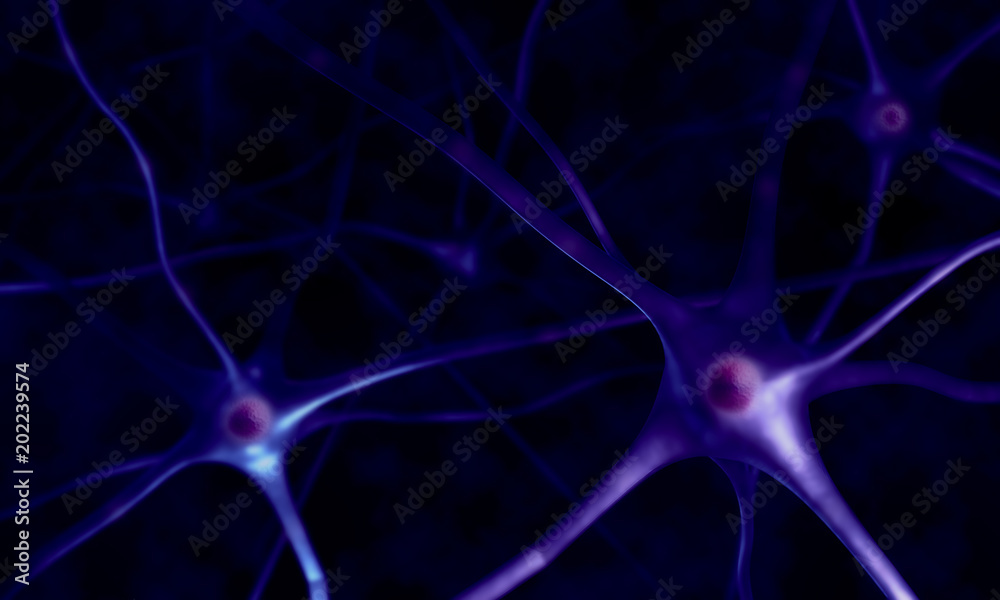 Neurons in the brain. Neurons abstract blue background Stock ...