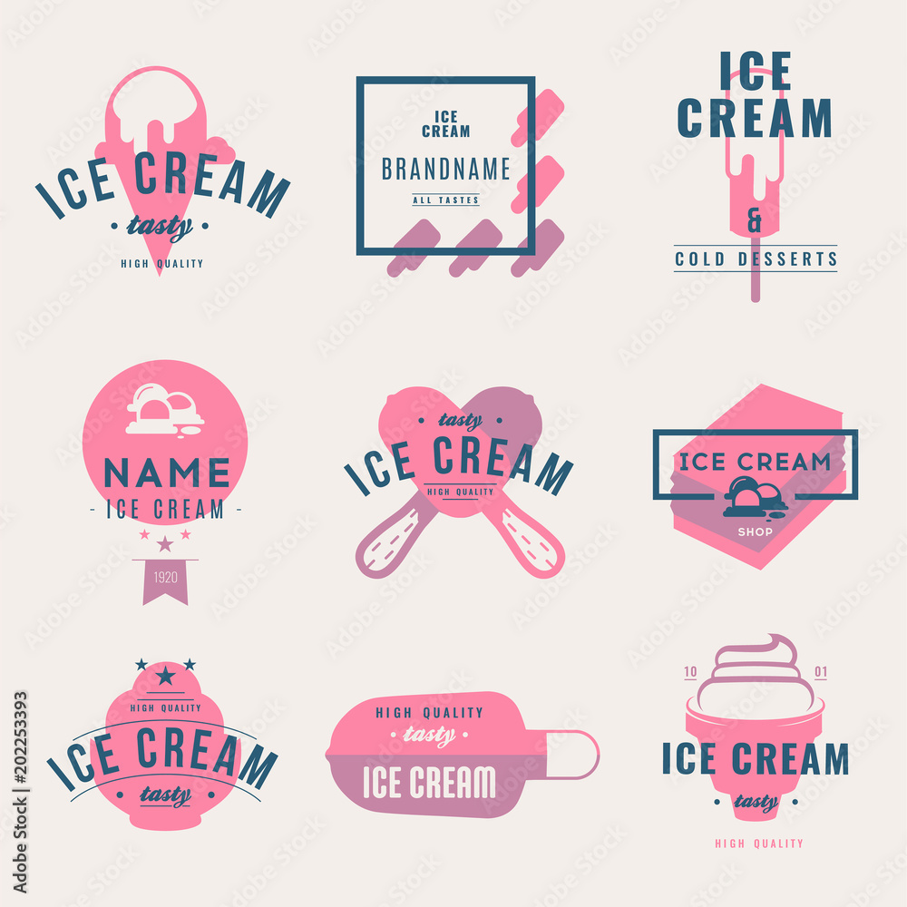Set of ice-cream shop labels, logotypes and design elements. Vintage ...