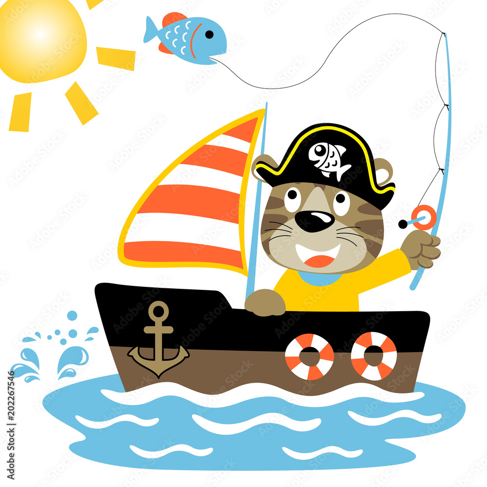 Pirate fishing time, vector cartoon illustration Stock Vector | Adobe Stock