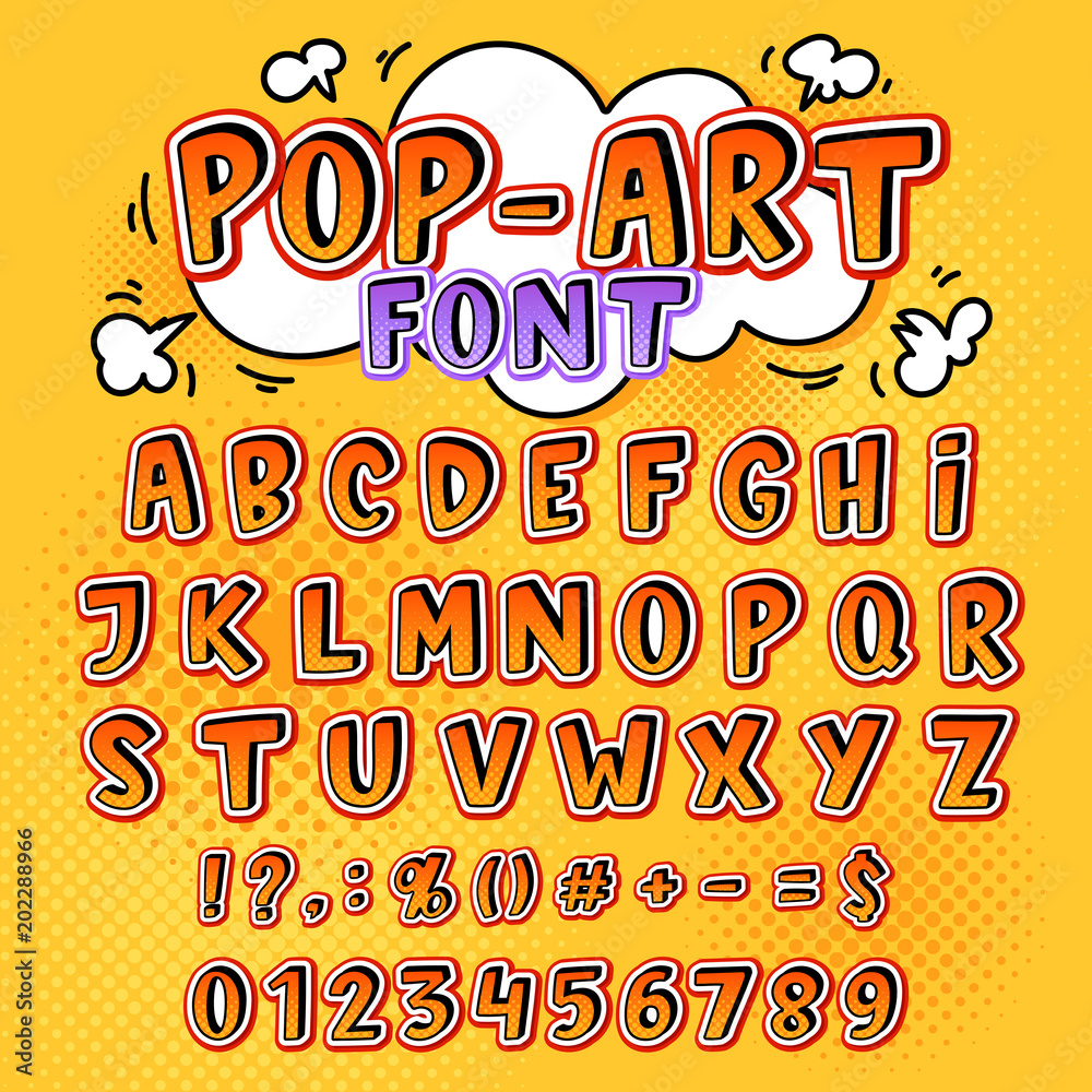 Vecteur Stock Comic Font Vector Cartoon Alphabet Letters In Pop Art Vecteur Stock Comic Font Vector Cartoon Alphabet Letters In Pop Art