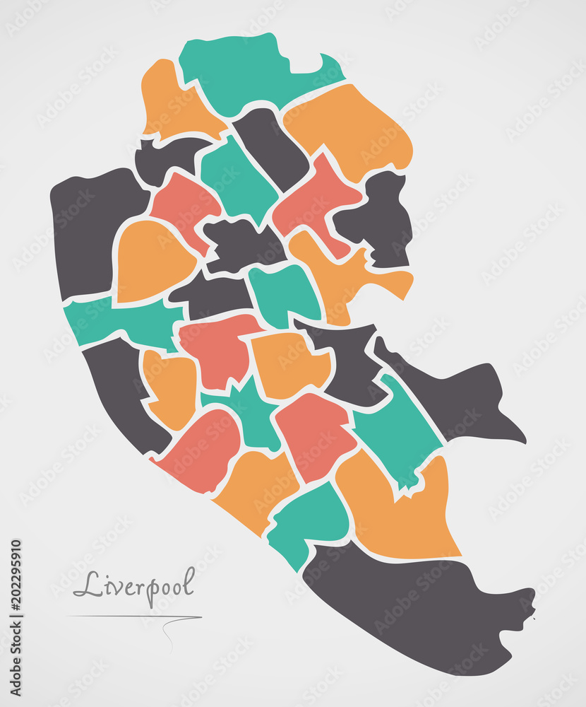 Liverpool Map with wards and modern round shapes Stock Vector | Adobe Stock