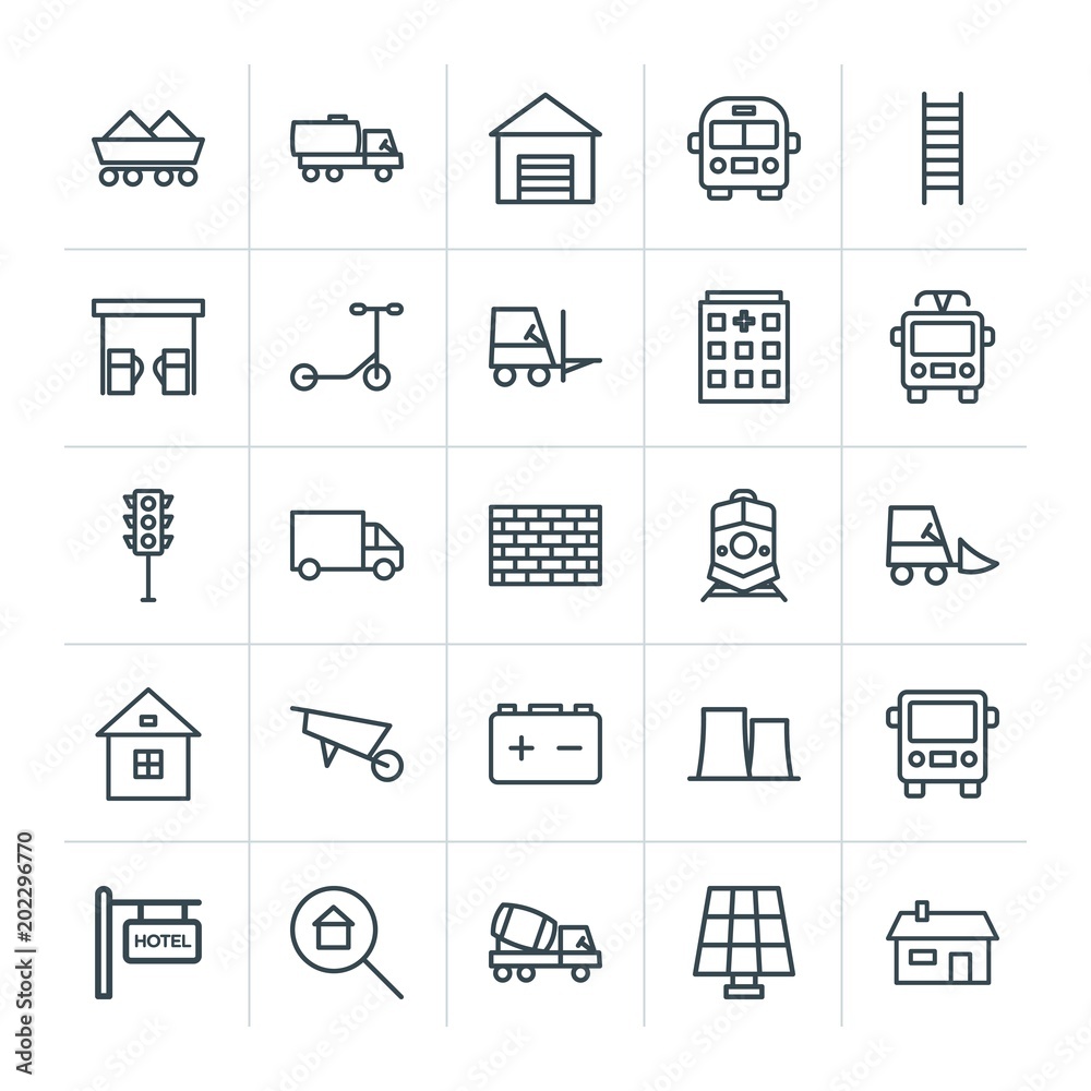Modern Simple Set of transports, industry, buildings Vector outline ...