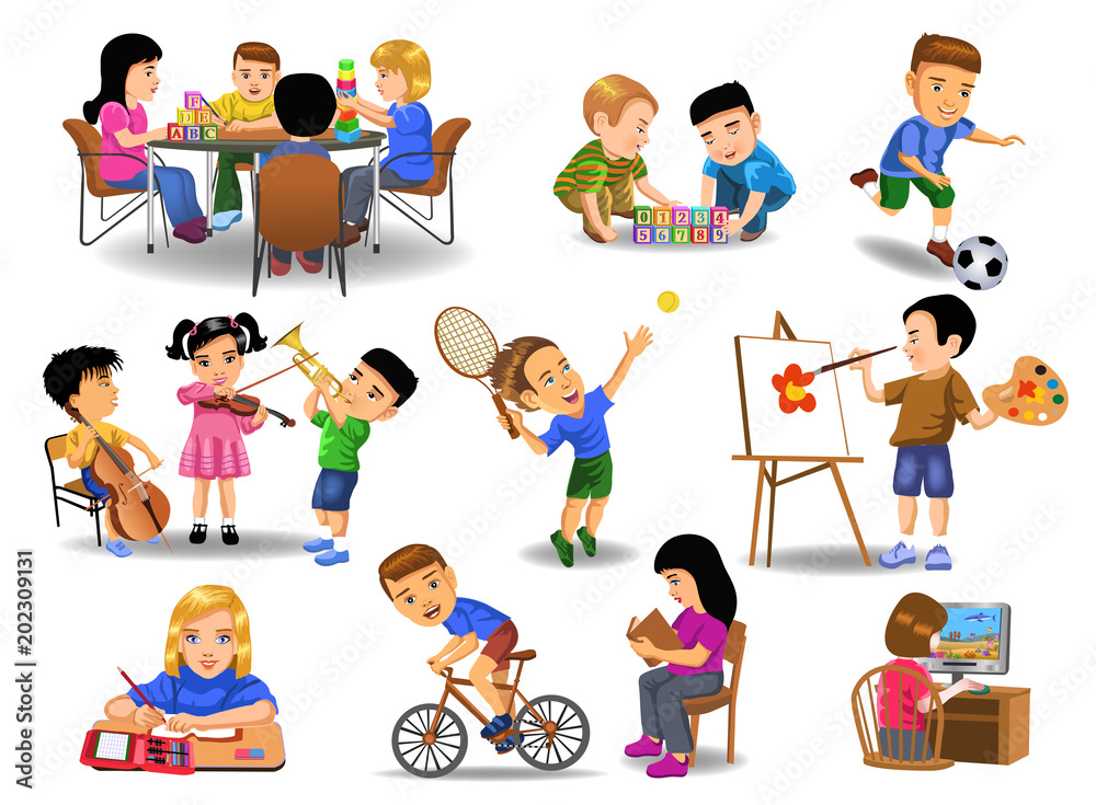 Collection Of Children Doing Different School And Leisure Time Collection Of Children Doing Different School And Leisure Time