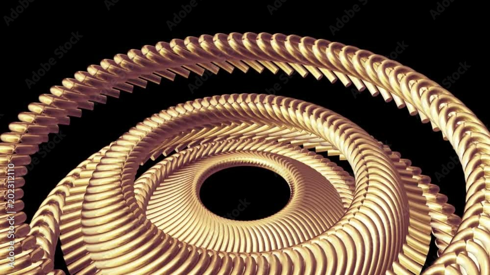 Vidéo Stock moving rotating golden golden metal gears chain elements ...
