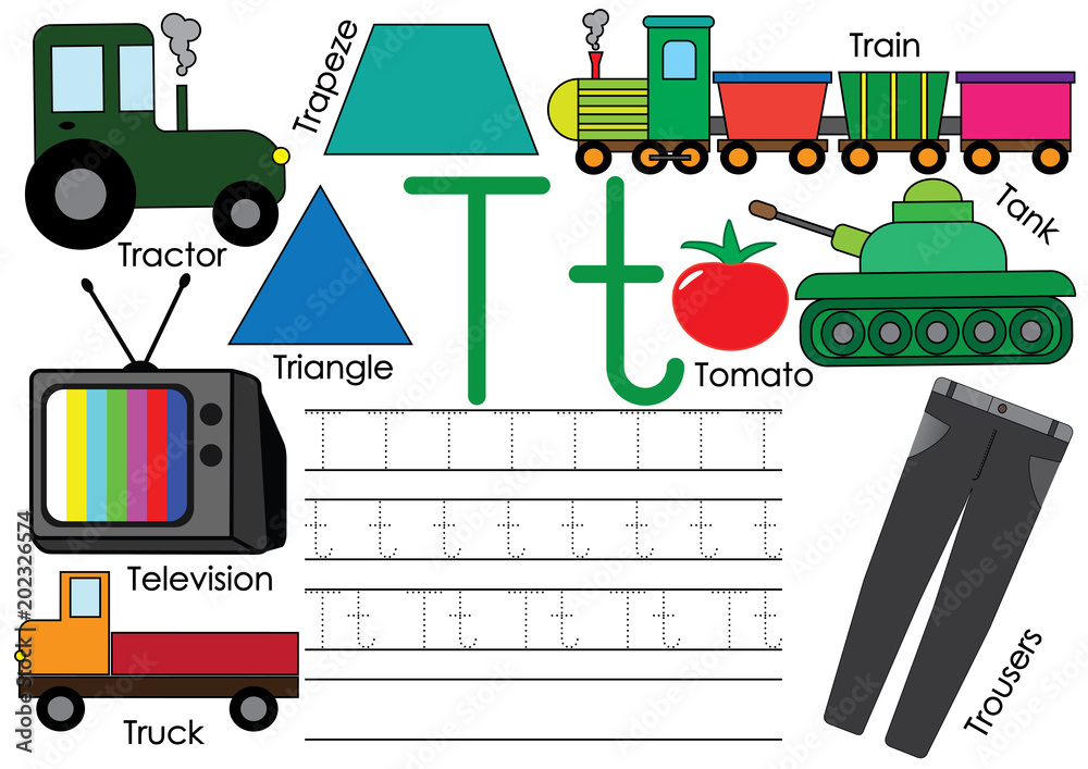 Letter T. Education for children. Learning English alphabet with ...