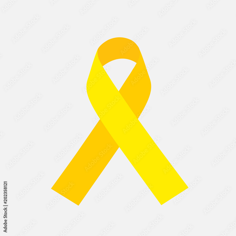 Yellow Awareness Ribbon On Gray Background Bone Cancer And Troops