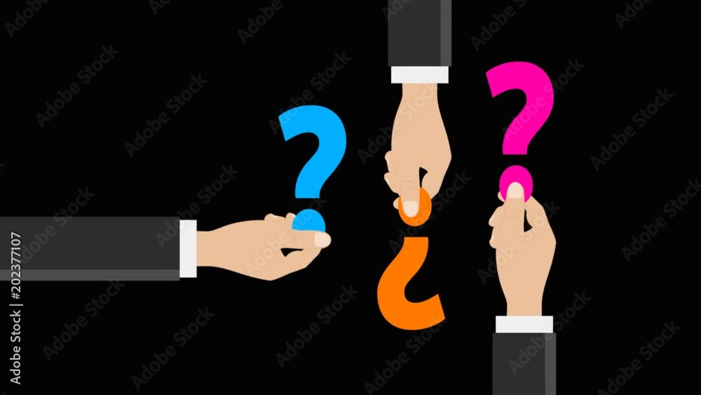 Hands and question marks animated concept. Include PNG + Alpha channel ...