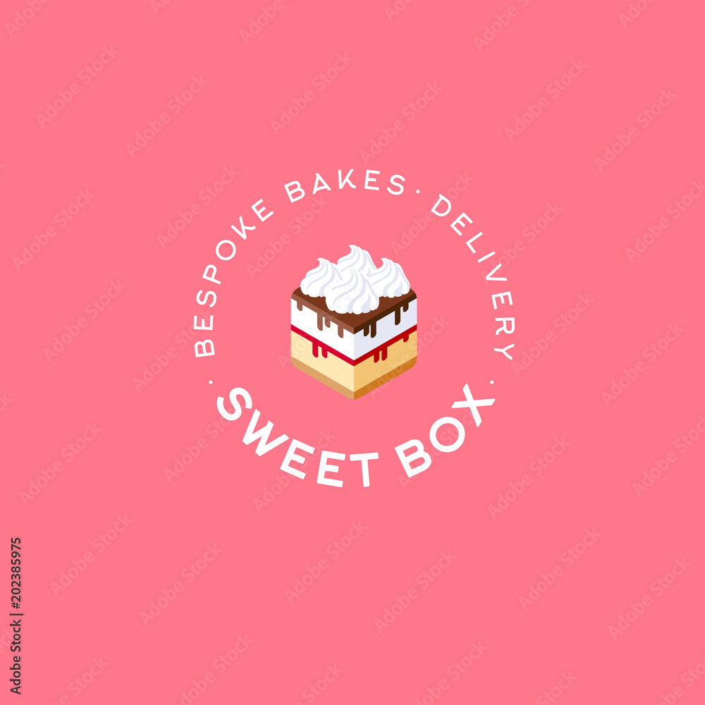 Sweet Box logo. Cake box emblem. Bespoke bakes and delivery. Bakery and ...
