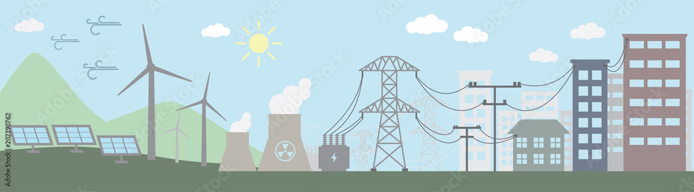 Colorful illustration of power distribution system. Vector illustration ...