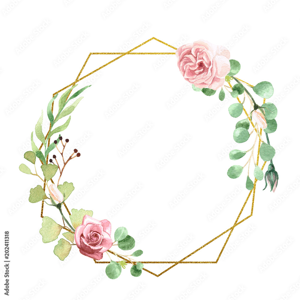 Watercolor Floral Geometric Frame Stock Illustration | Adobe Stock
