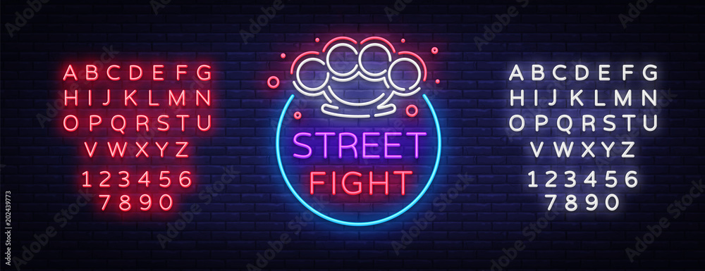 Street fight logo in neon style. Fight Club neon sign. Logo with brass ...