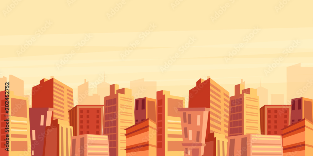 Vector illustration of beautiful big city view with skyscrapers in ...