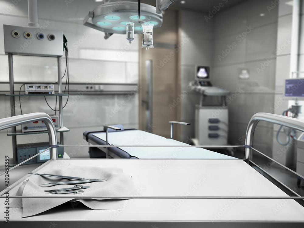 equipment and medical devices in modern operating room 3d render ...