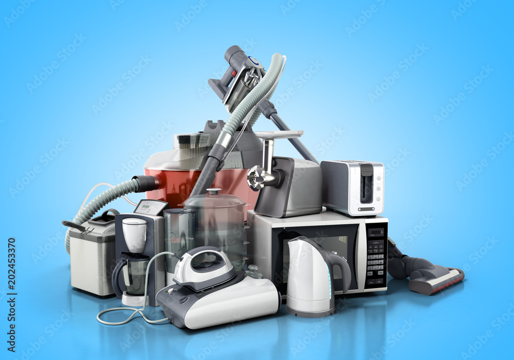 Home appliances Group of vacuum cleaner microwave iron coffee maker ...
