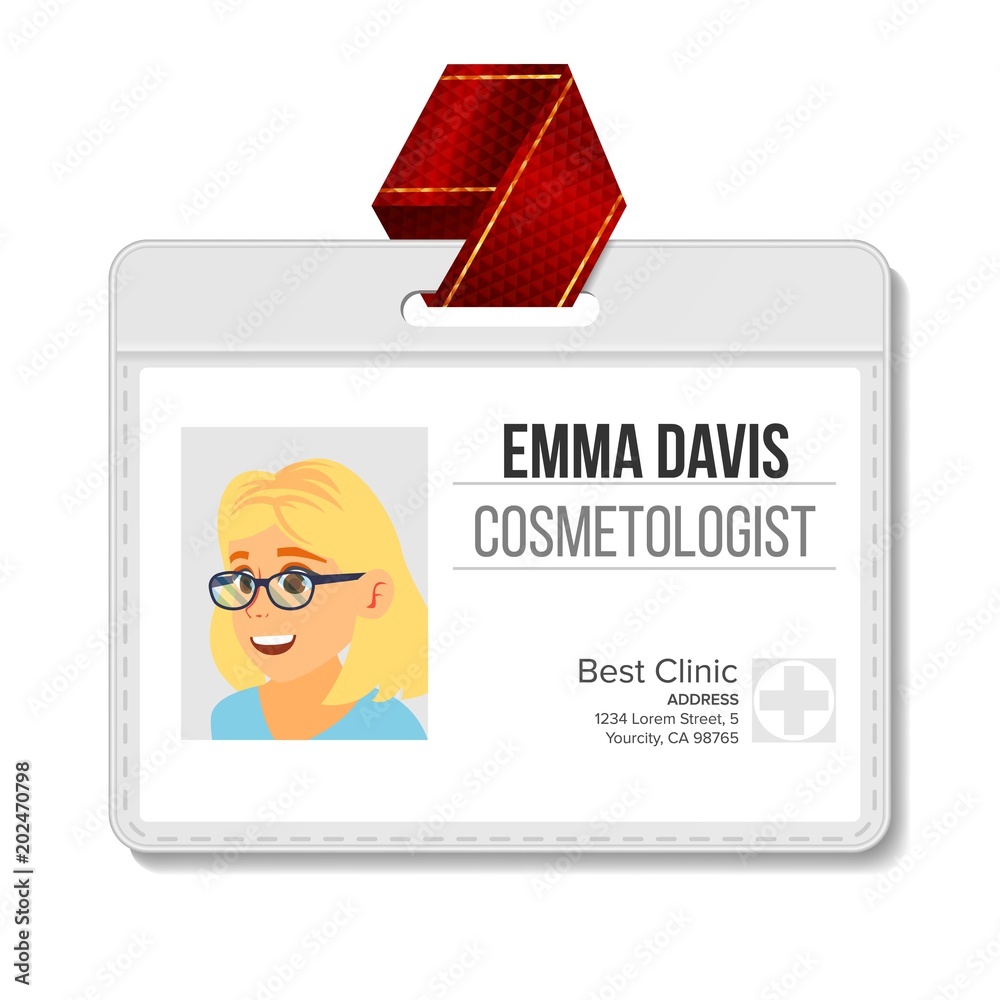 Cosmetologist Identification Badge Vector. Woman. Name Tag Template ...
