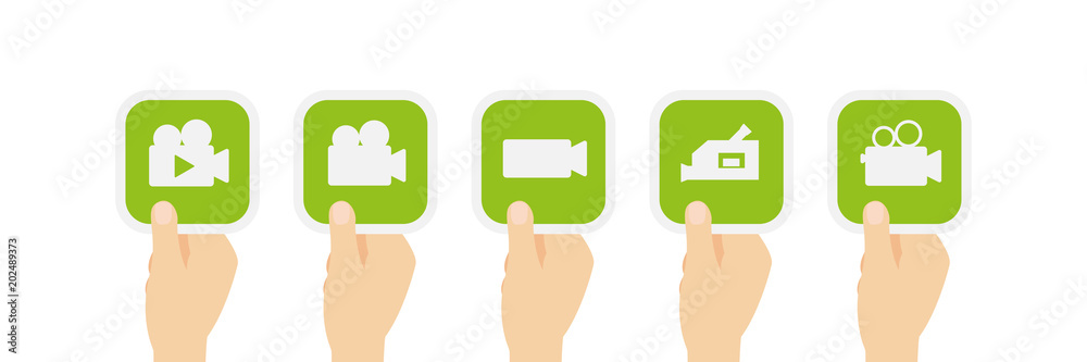 Symbol-Set - Hände halten Zettel - Kameras Stock-Vektorgrafik | Adobe Stock