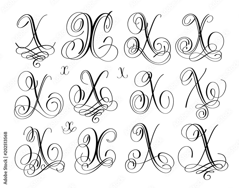 calligraphy lettering script font x set, hand written Stock Vector ...