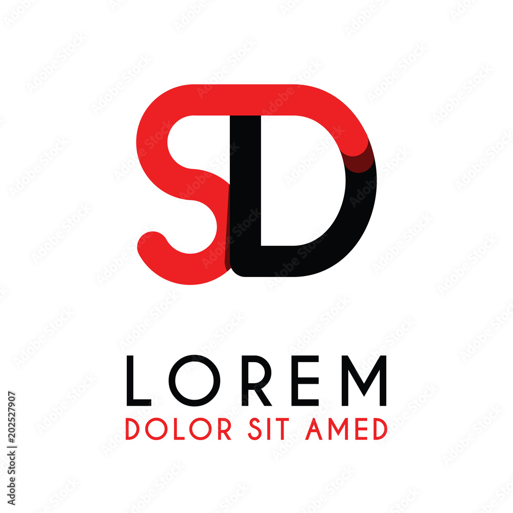 initial Letter SD with red Black and has rounded corners Stock Vector ...