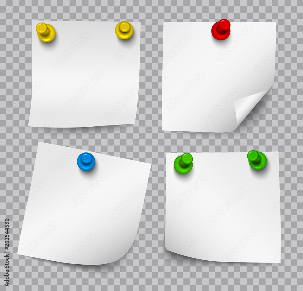 Vector set of blank paper notes with colorful pins isolated on ...