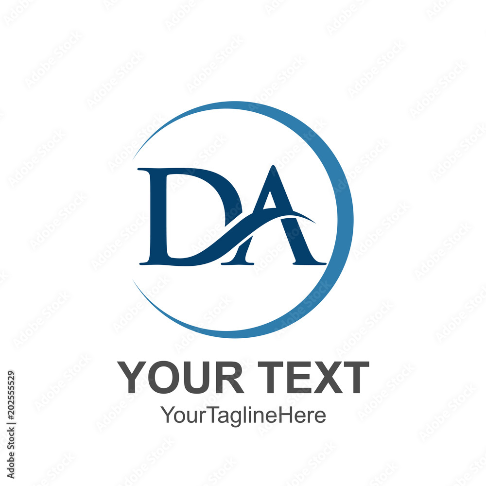 Initial letter DA logo template colored blue circle swoosh design for ...