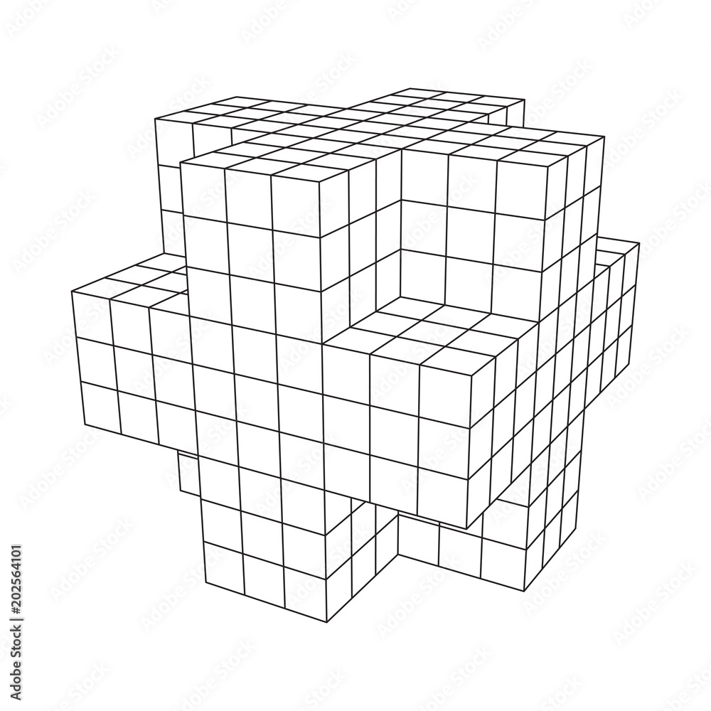 Wireframe Necker Cube. Cube of connected lines. Molecular lattice. The ...