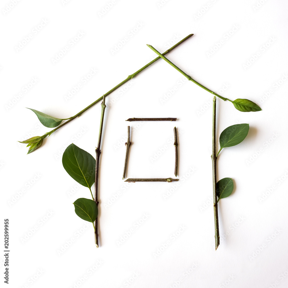 Eco house: symbol for green building and nature architecture. Symbol of ...