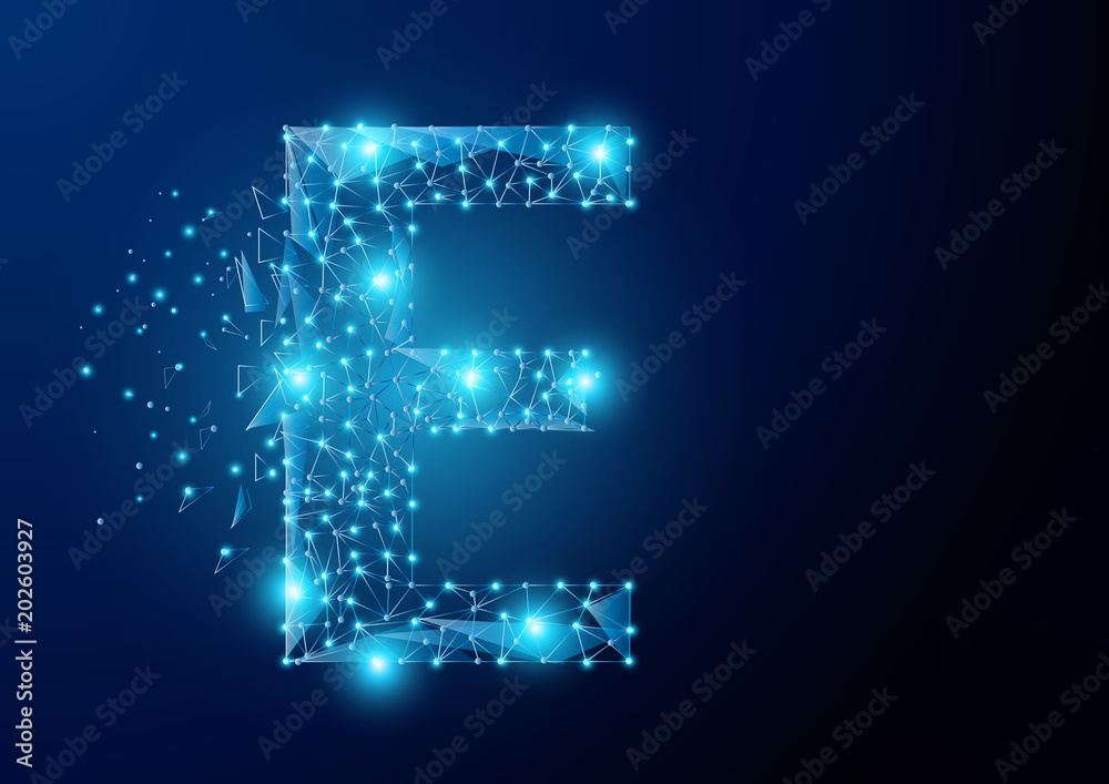 E alphabet Low poly science wireframe on dark background. Vector ...