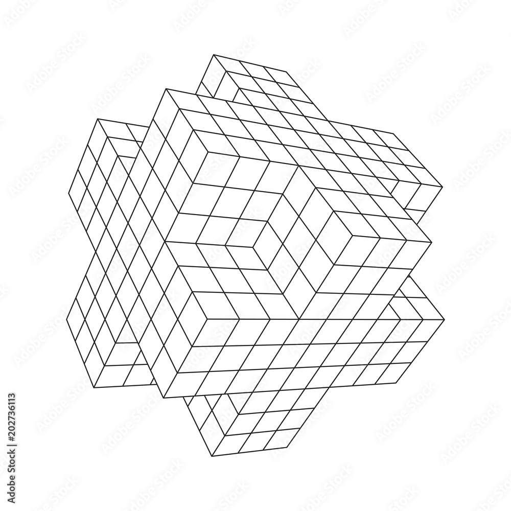 Wireframe Necker Cube. Cube of connected lines. Molecular lattice. The ...