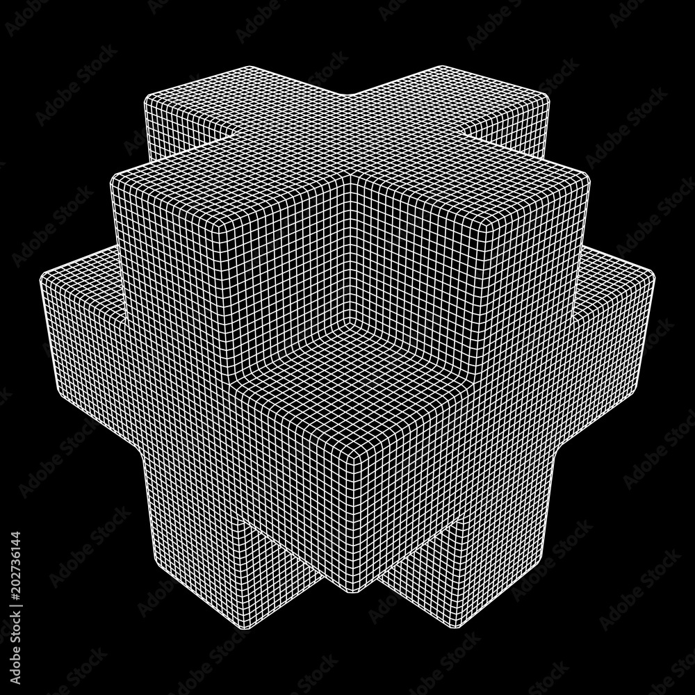 Wireframe Necker Cube. Cube of connected lines. Molecular lattice. The ...