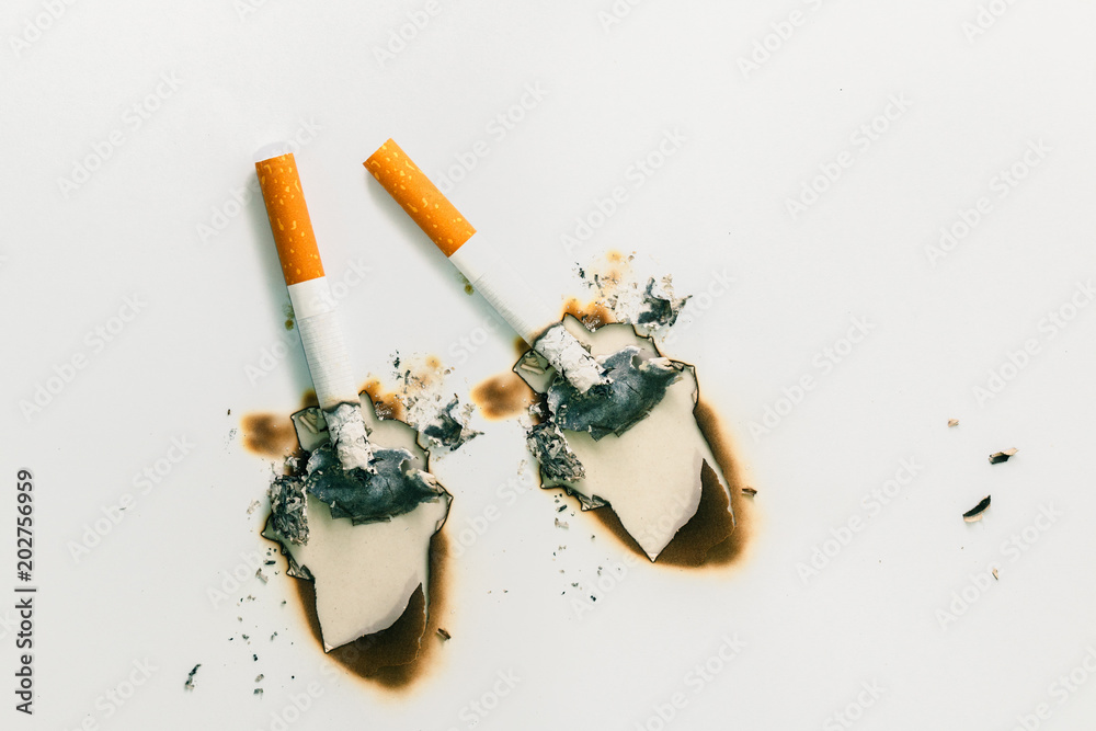 Cigarette Burning the White Paper, World No Tobacco Day concept. Stock ...